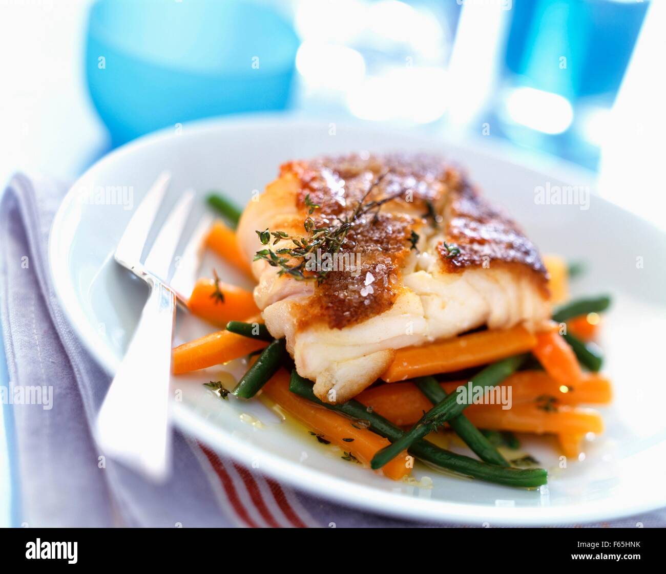 Grilled cod with vegetables Stock Photo - Alamy