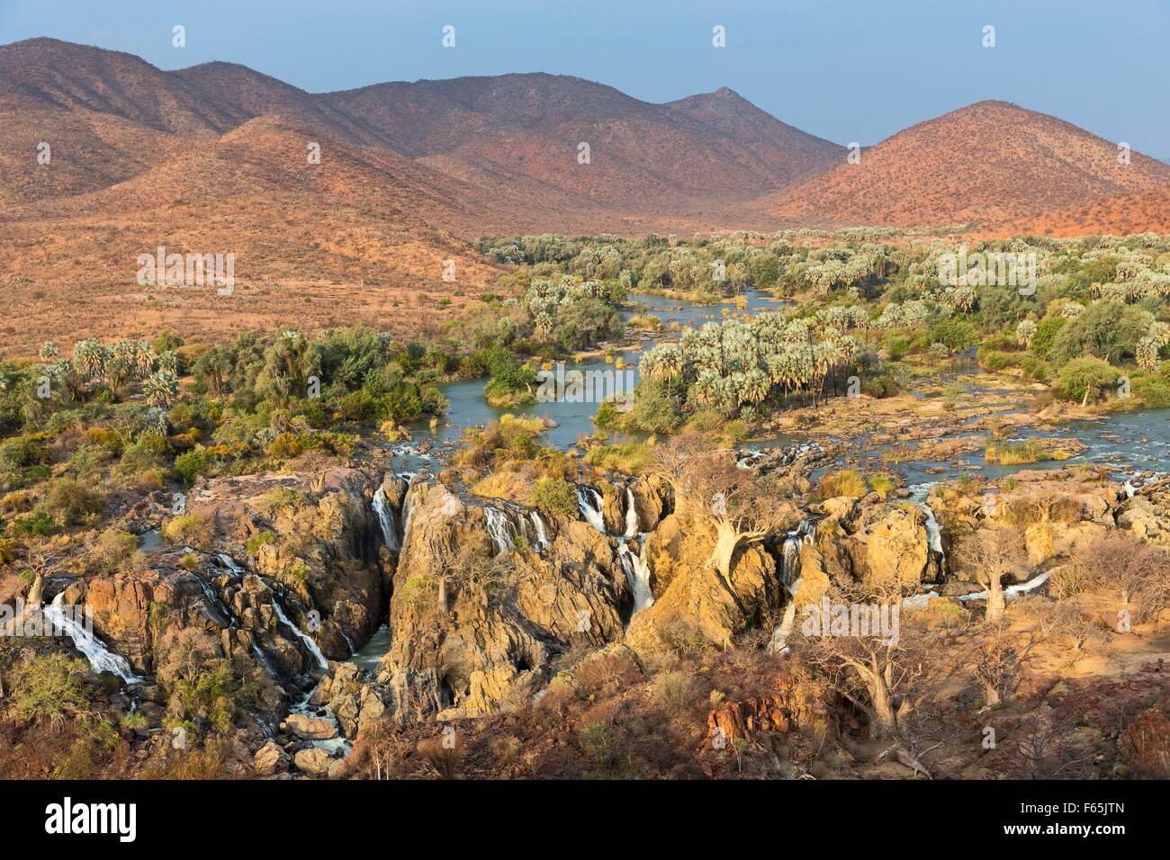An aerial view of the Kuene River, the border between Namibia and ...