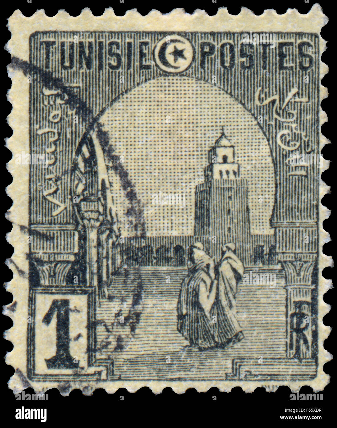 TUNISIA - CIRCA 1906: Stamp printed in Tunis, shows a Great Mosque ...