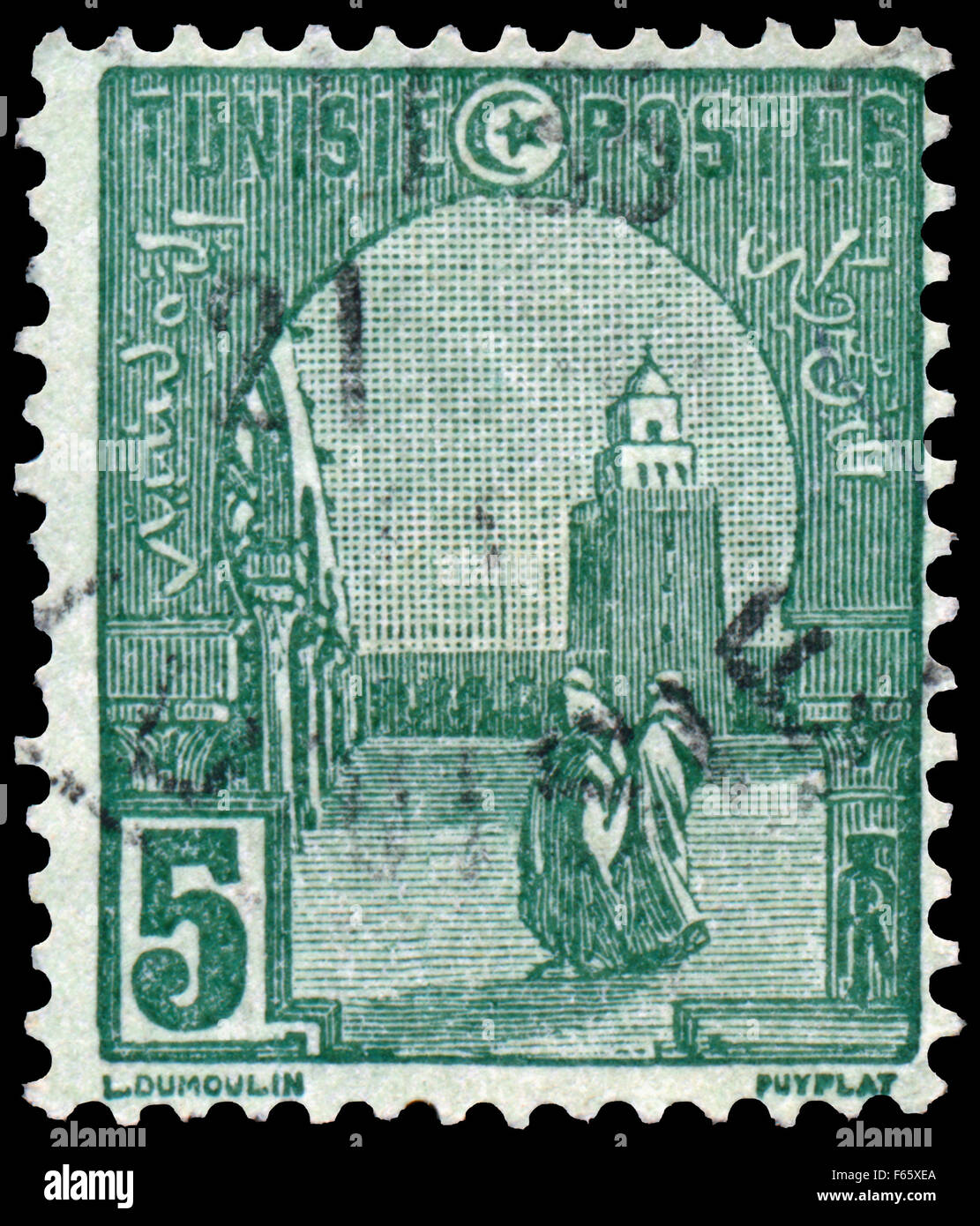 TUNISIA - CIRCA 1906: Stamp printed in Tunis, shows a Great Mosque ...