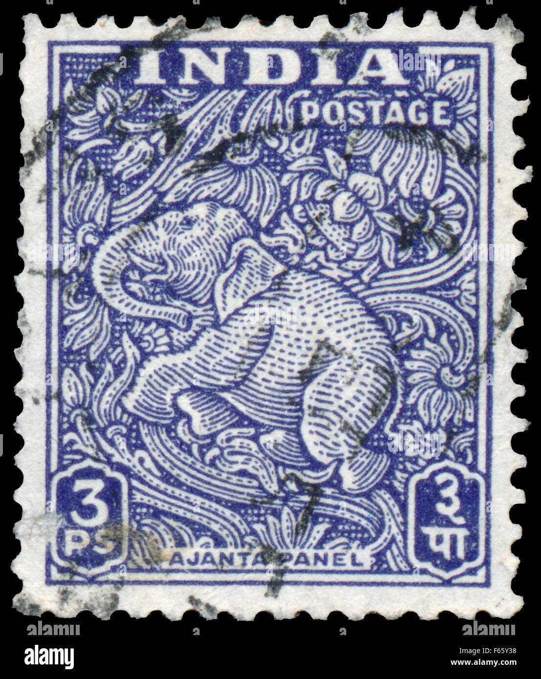 INDIA - CIRCA 1949: Stamp printed by India, shows Ajanta Panel ...