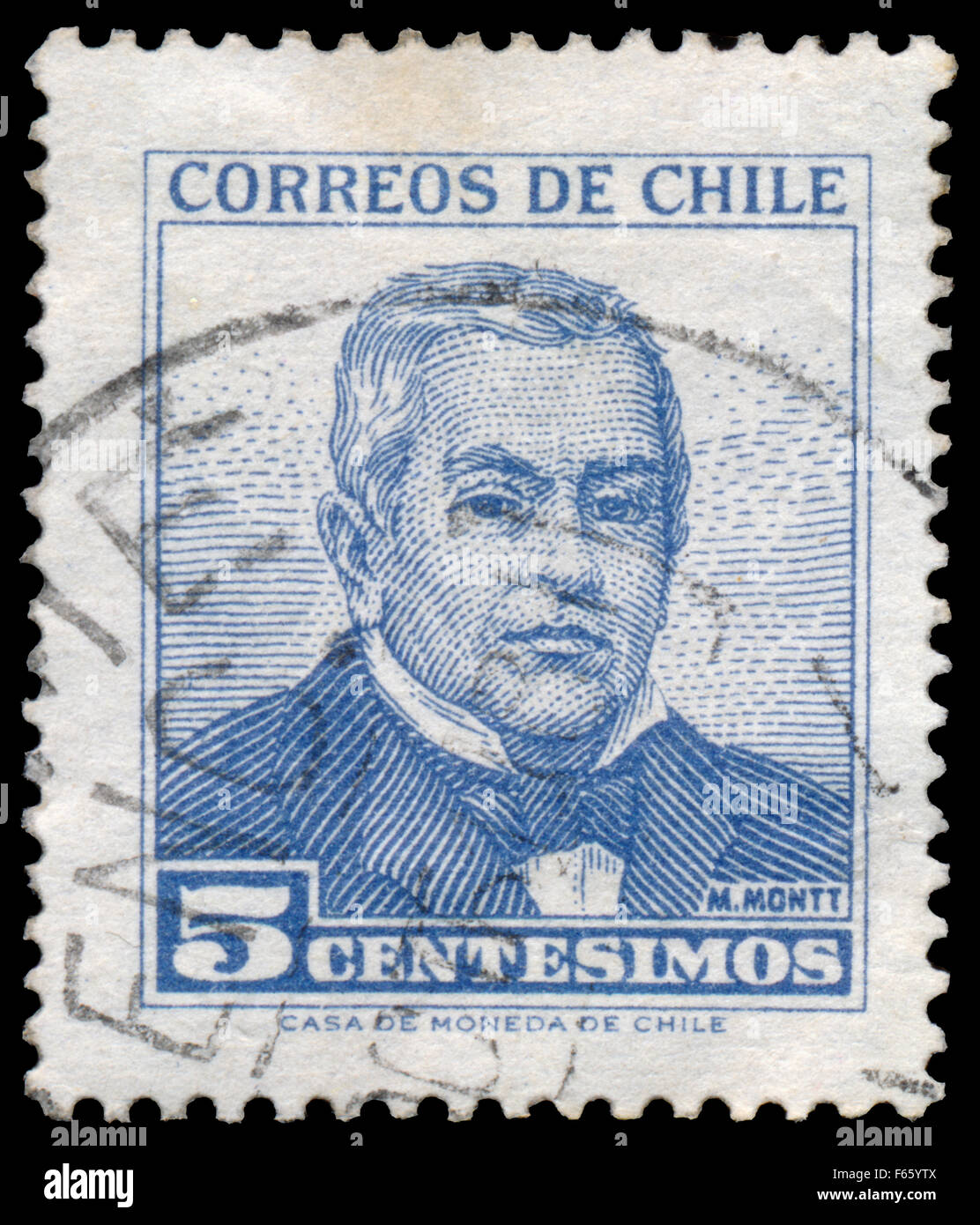 CHILE - CIRCA 1960: stamp printed in Chile, shows portrait of Manuel ...