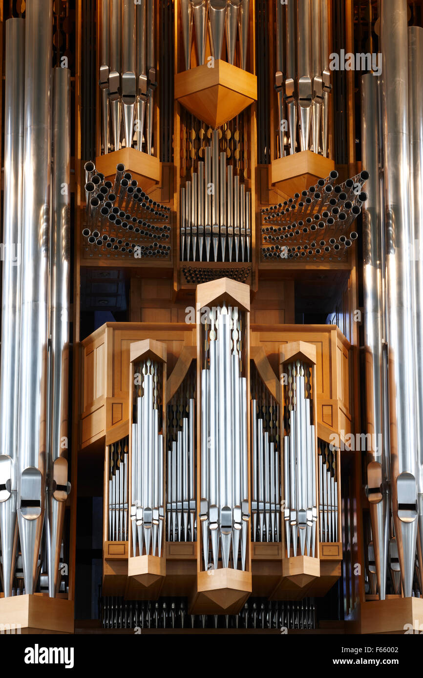 Hallgrimskirkja pipe organ tubes detail in Reykjavik Iceland vertical ...