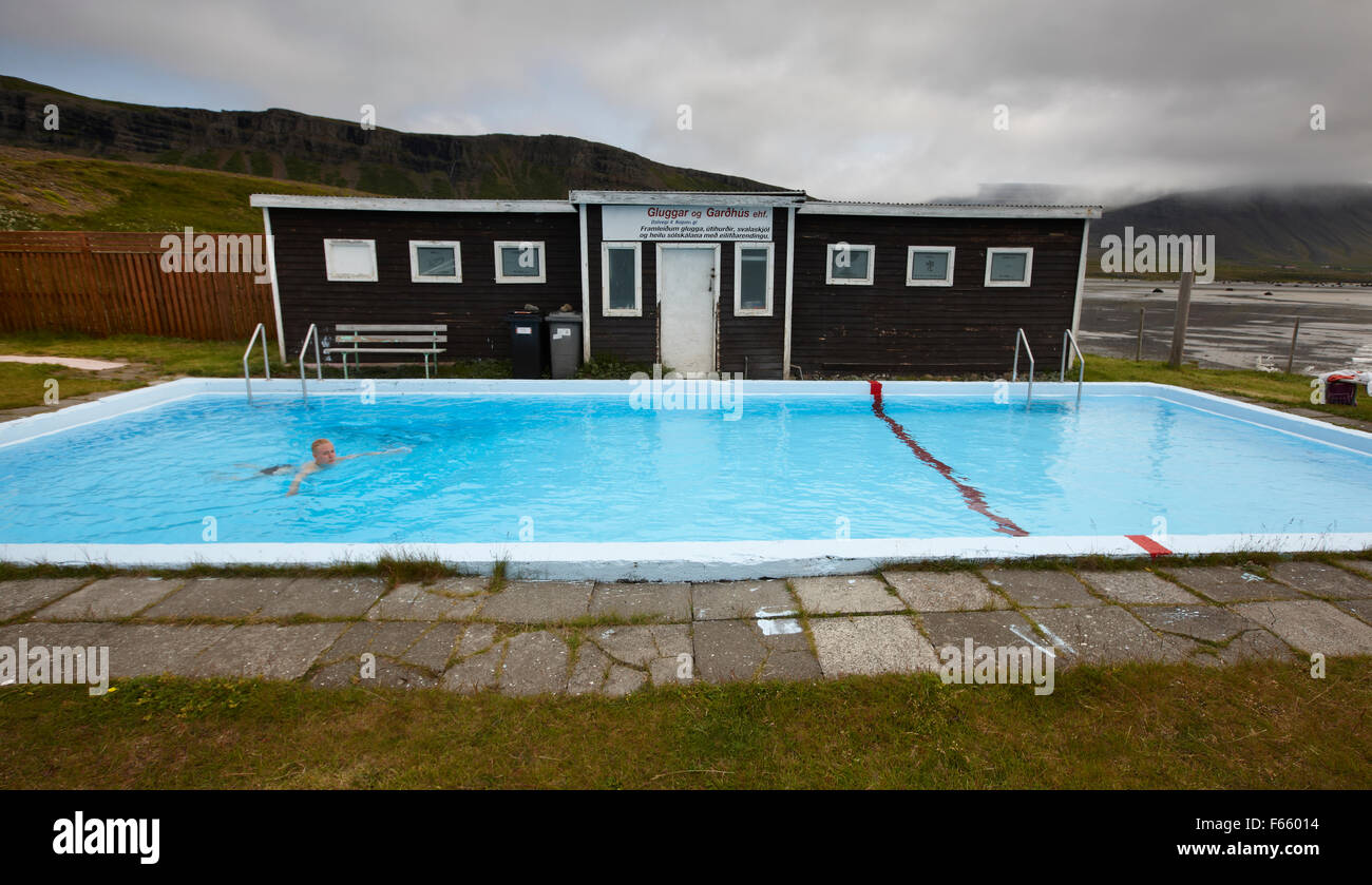 Geothermal swimming pool in Iceland against dramatic cloudscape Stock ...