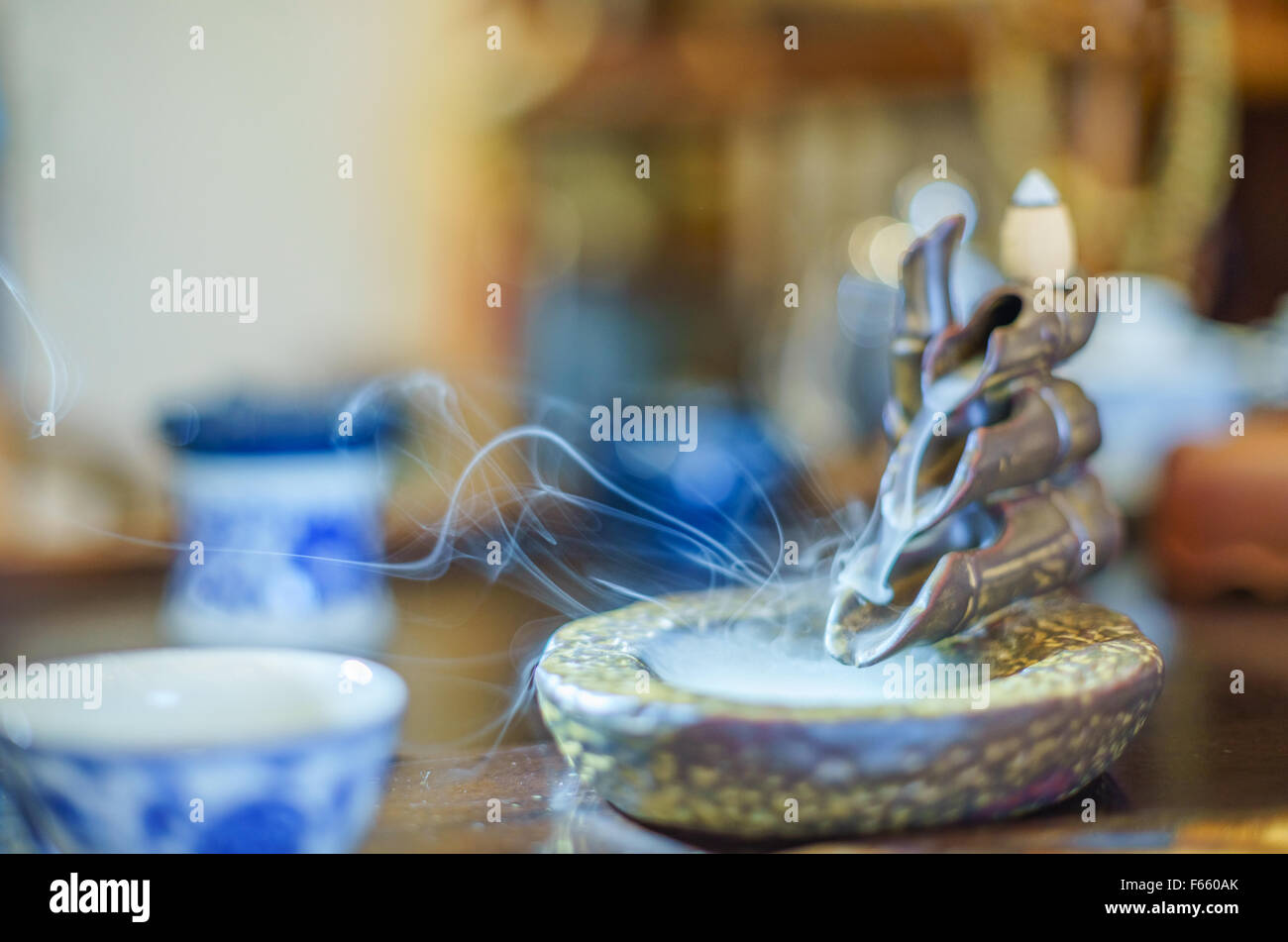 A cup of whole leaf lapsang souchong tea, a rich smoky flavored tea ...