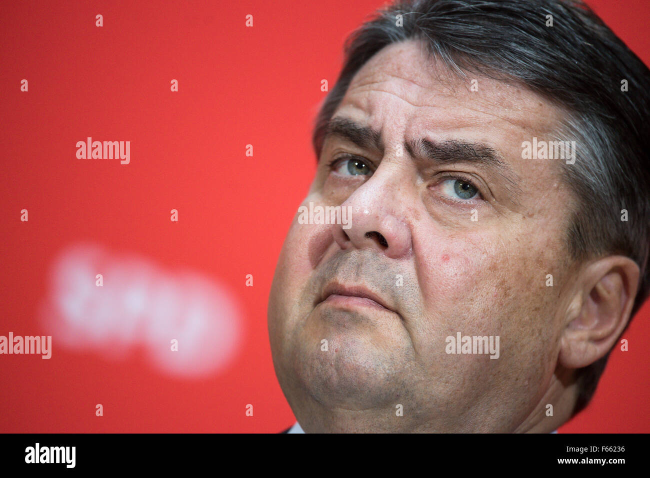 Berlin, Germany. 12th Nov, 2015. SPD leader Sigmar Gabriel speaking at ...
