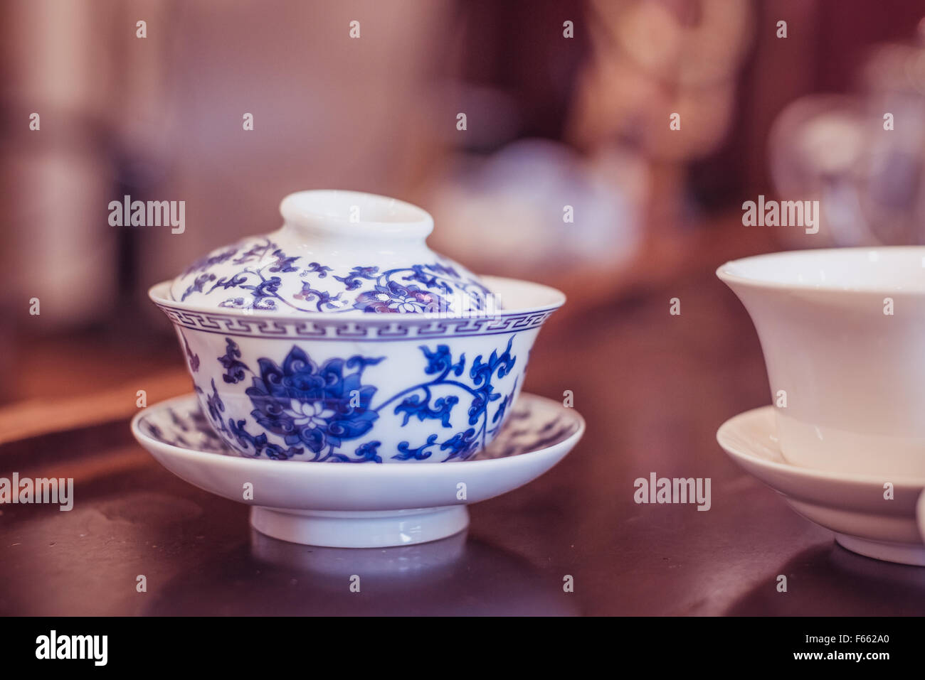 A cup of whole leaf lapsang souchong tea, a rich smoky flavored tea ...