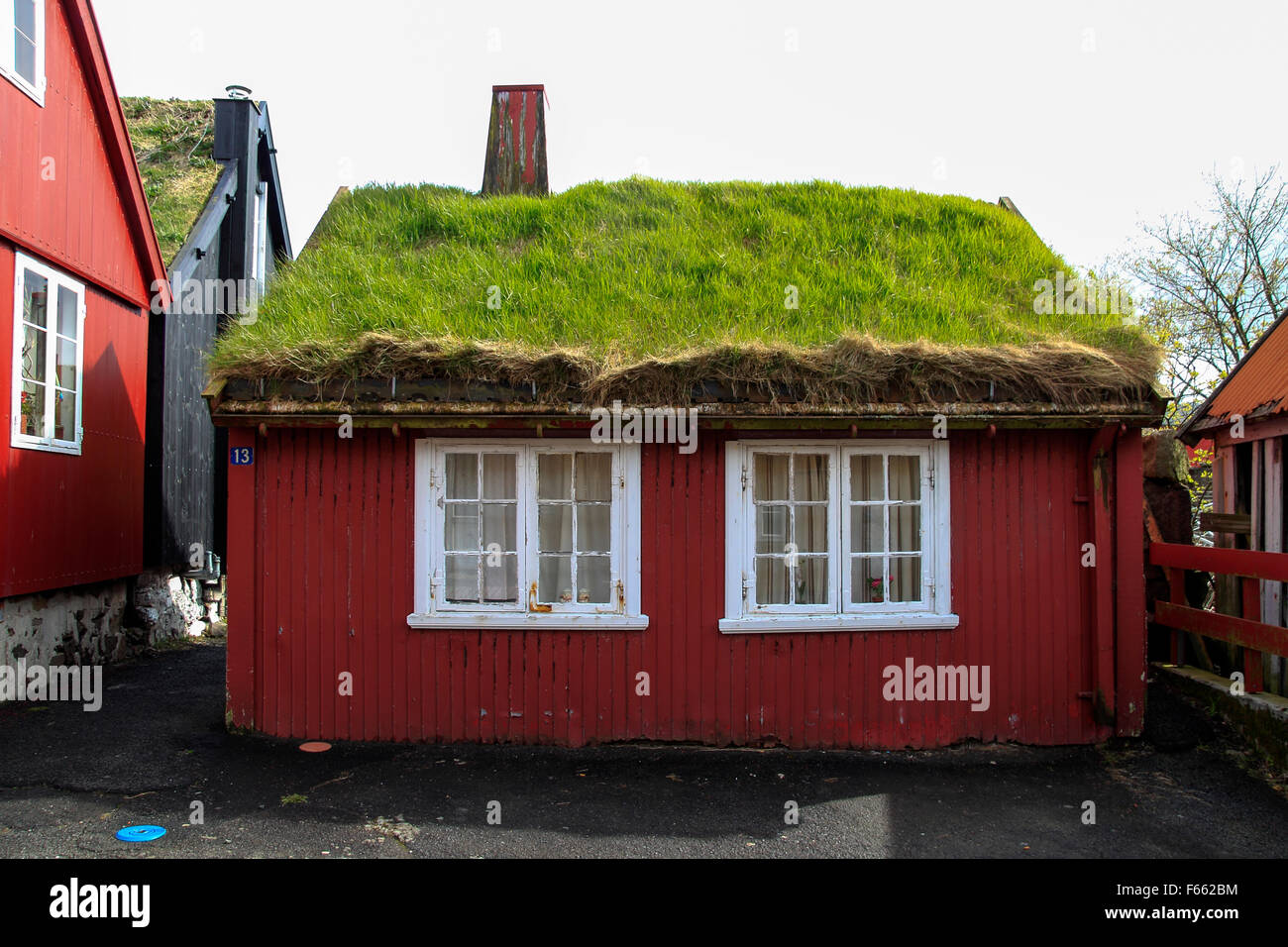 Faroese traditional timber house with grass turf roof Tórshavn Faroe ...