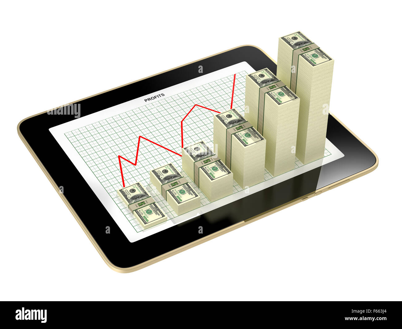 tablet - dollar bar graphs showing profit grow Stock Photo - Alamy