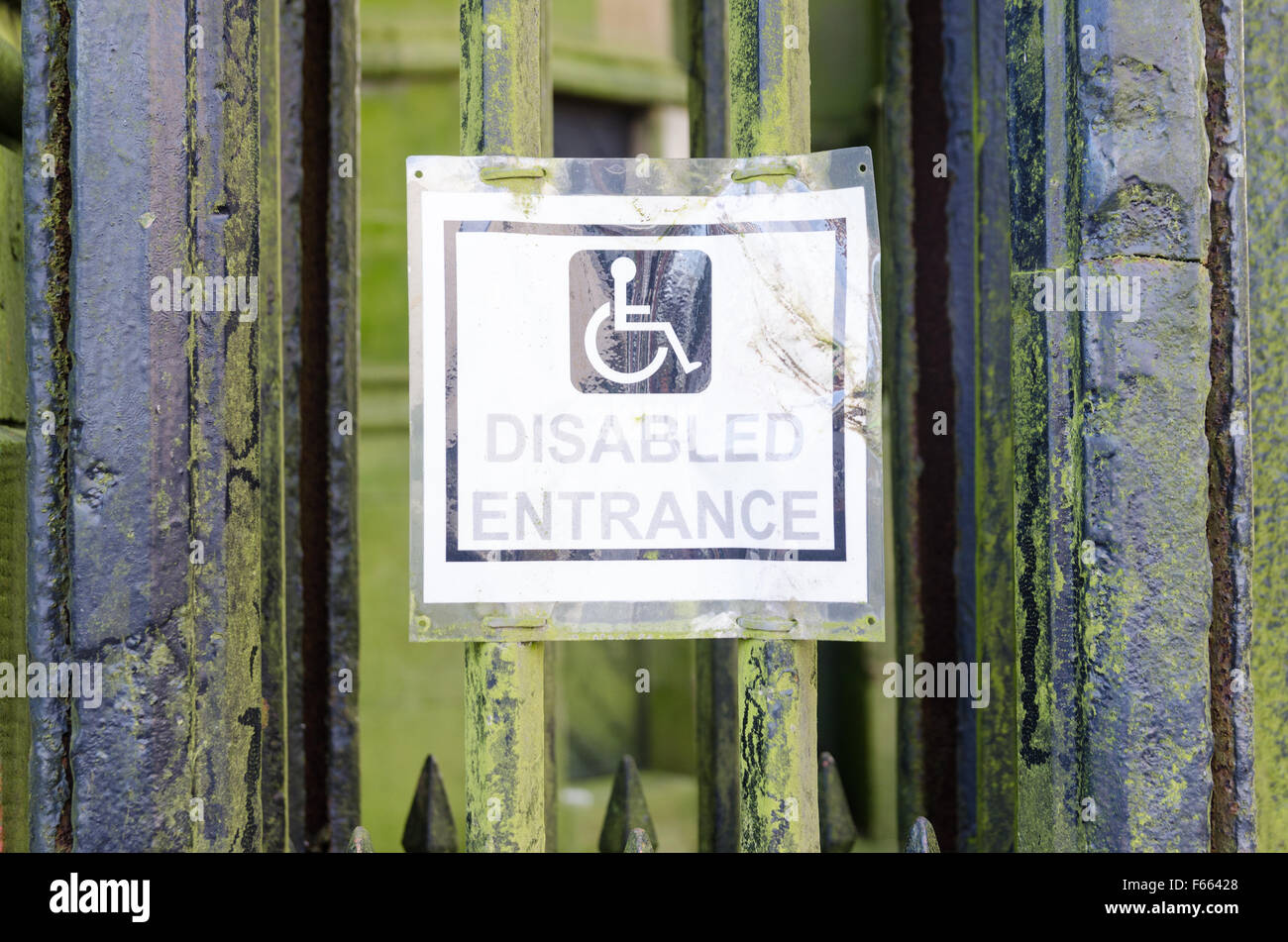 Homemade sign for disabled entrance Stock Photo - Alamy