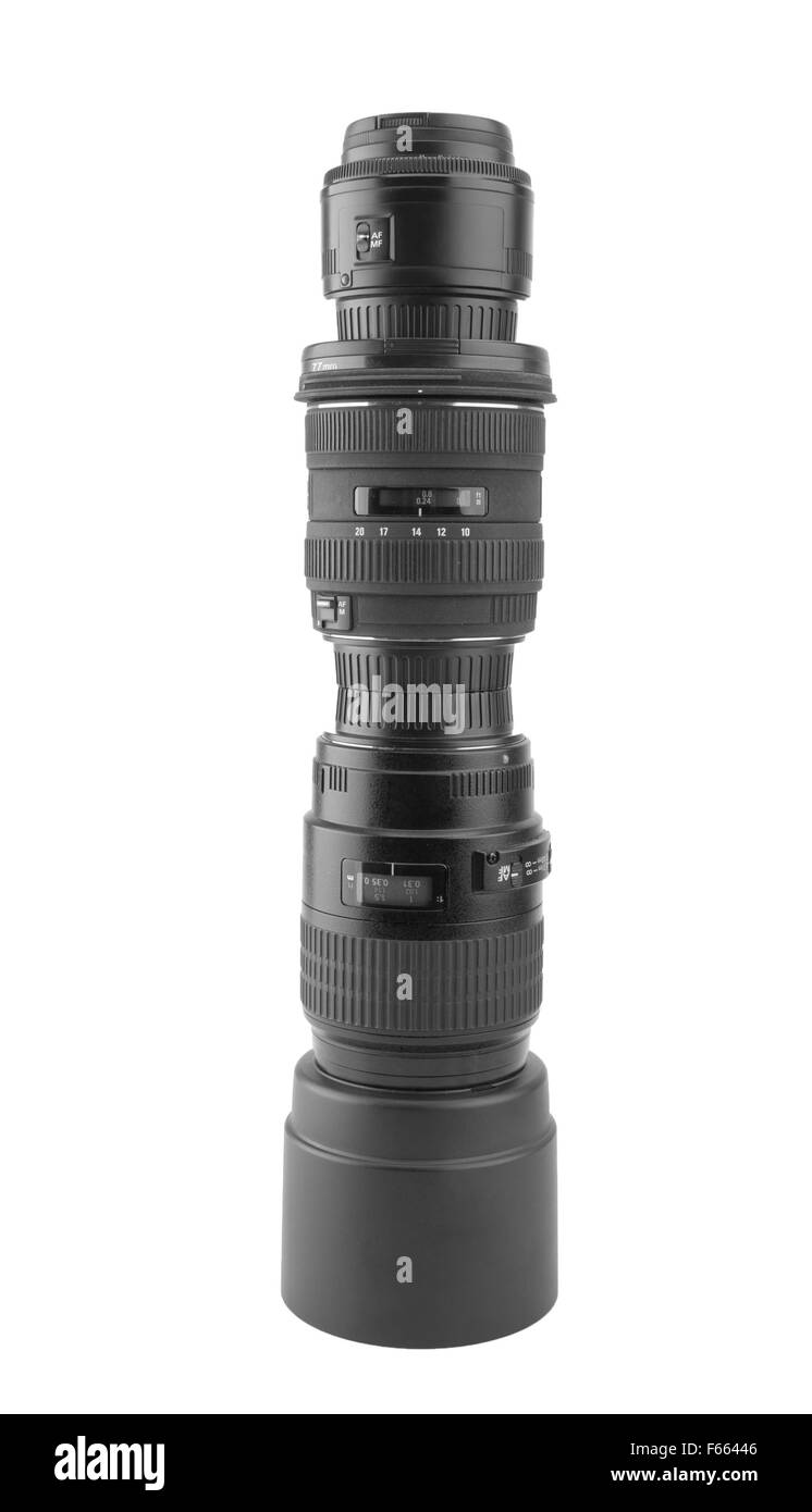 Big professional photographic lens. Isolated on white Stock Photo - Alamy