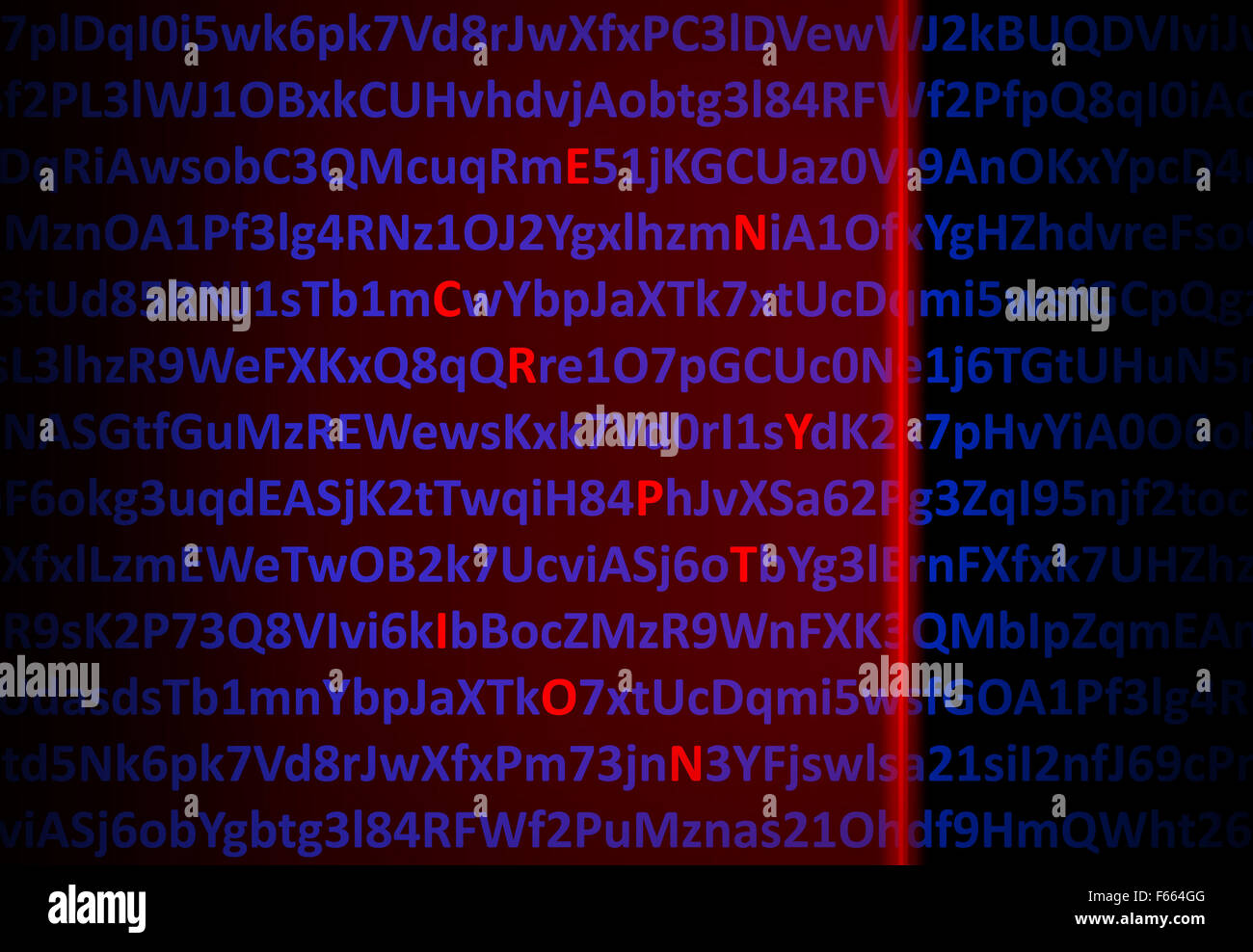 Encryption concept - red laser decrypting letters in middle of digital ...