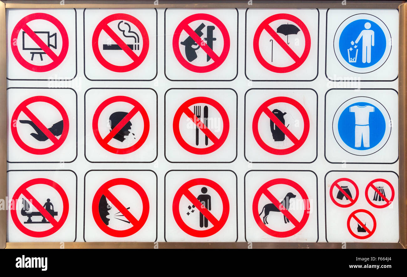 Set of ban signs in Angkor Thom complex Stock Photo - Alamy