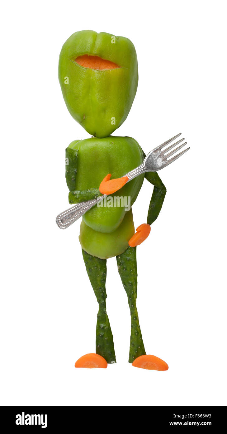 Funny green vegetable ninja with fork Stock Photo - Alamy