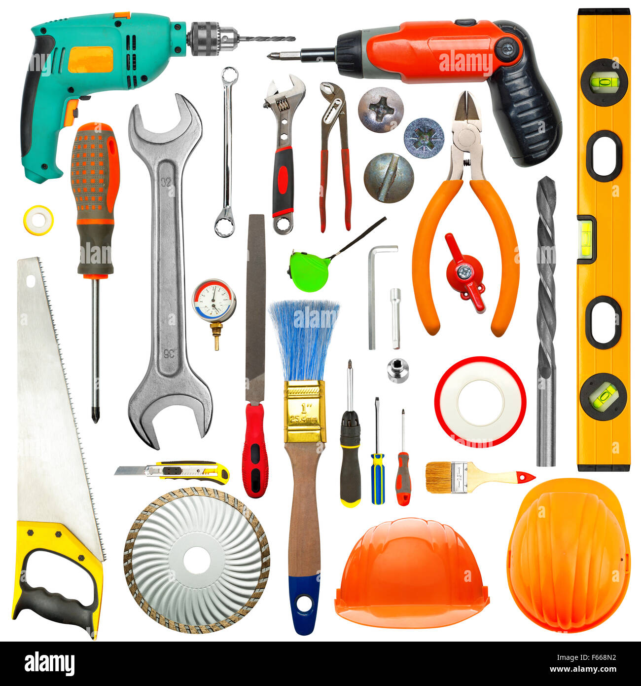 Set of industrial tools. Isolated on white Stock Photo - Alamy