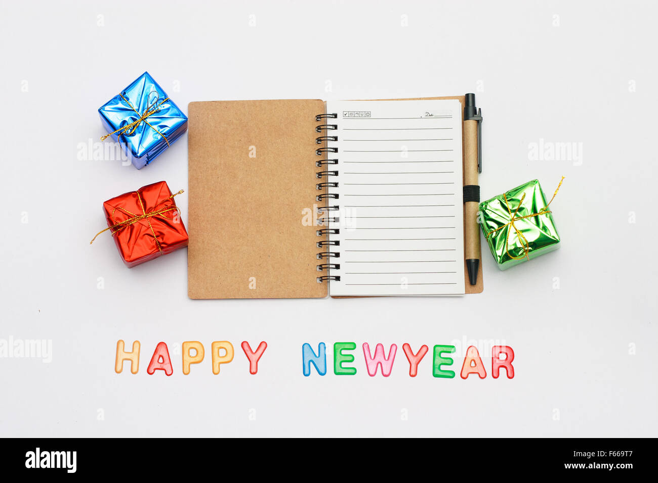 New year and Christmas notebook with text Stock Photo - Alamy