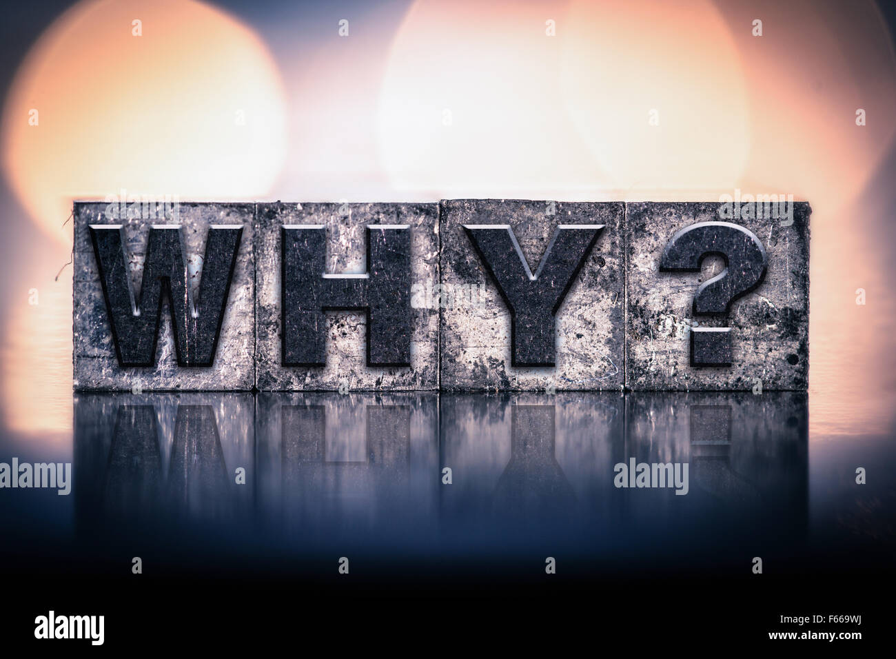 The word "WHY" written in vintage ink stained letterpress type Stock ...