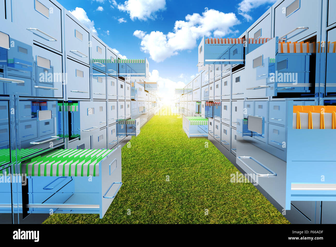 Classic file cabinet on nature background Stock Photo - Alamy