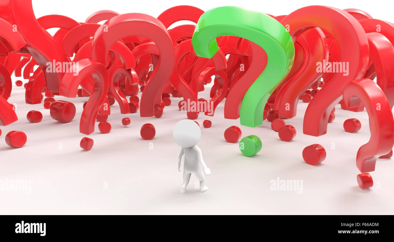 Little white human characte in question marks Stock Photo - Alamy