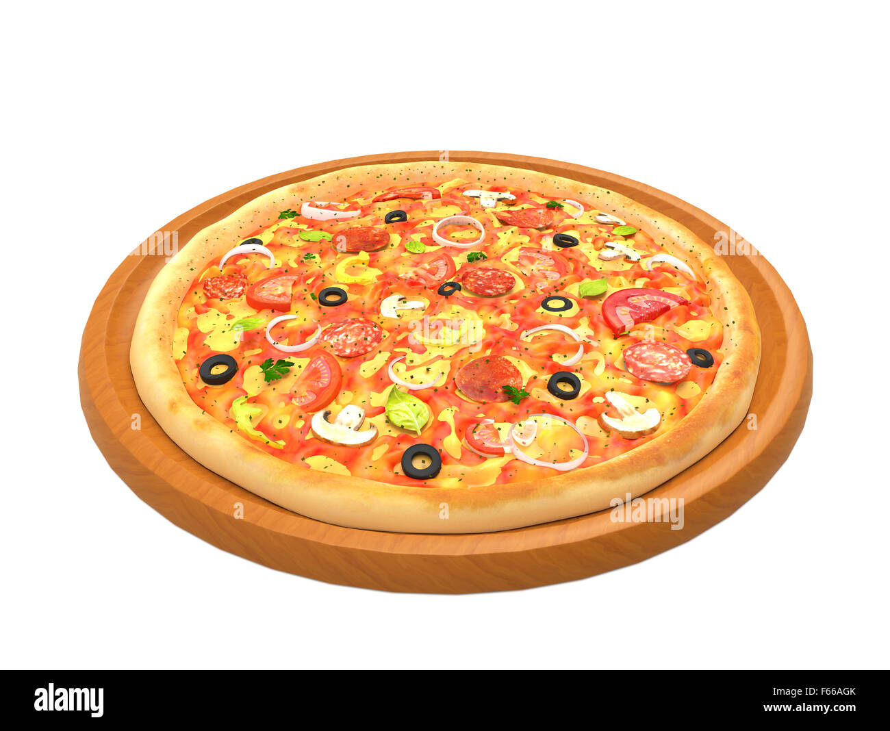 Pizza on a wooden plate Stock Photo - Alamy
