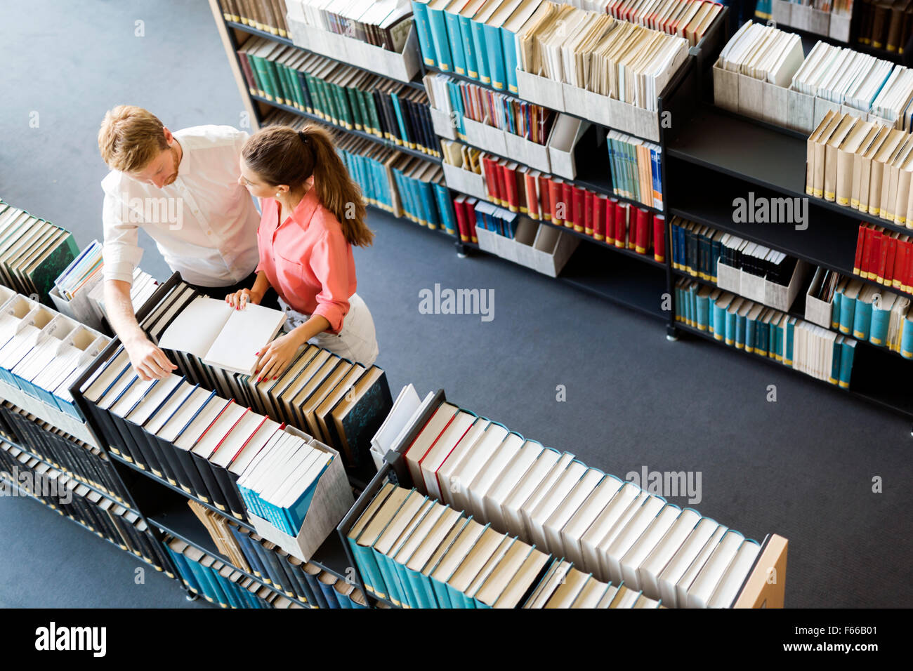 Students learning, reading in the library,view from above Stock Photo ...