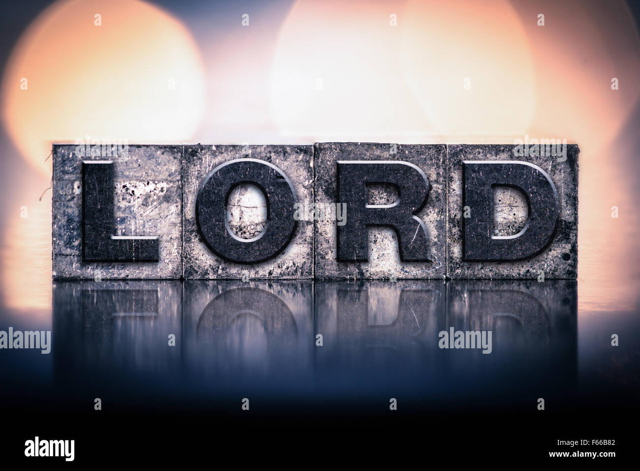 The word "LORD" written in vintage ink stained letterpress type Stock ...