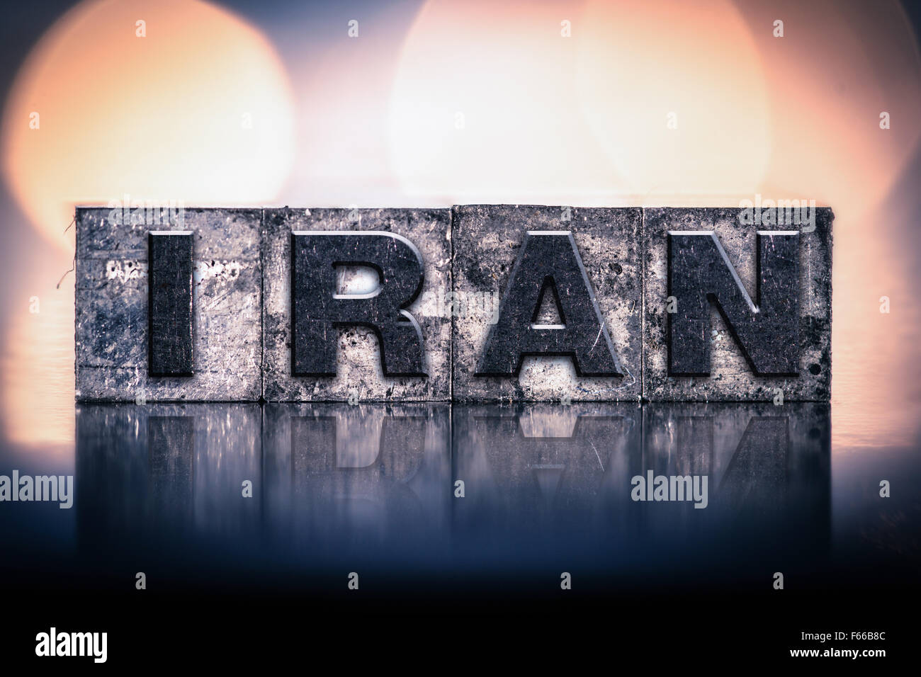 The word "IRAN" written in vintage ink stained letterpress type Stock ...