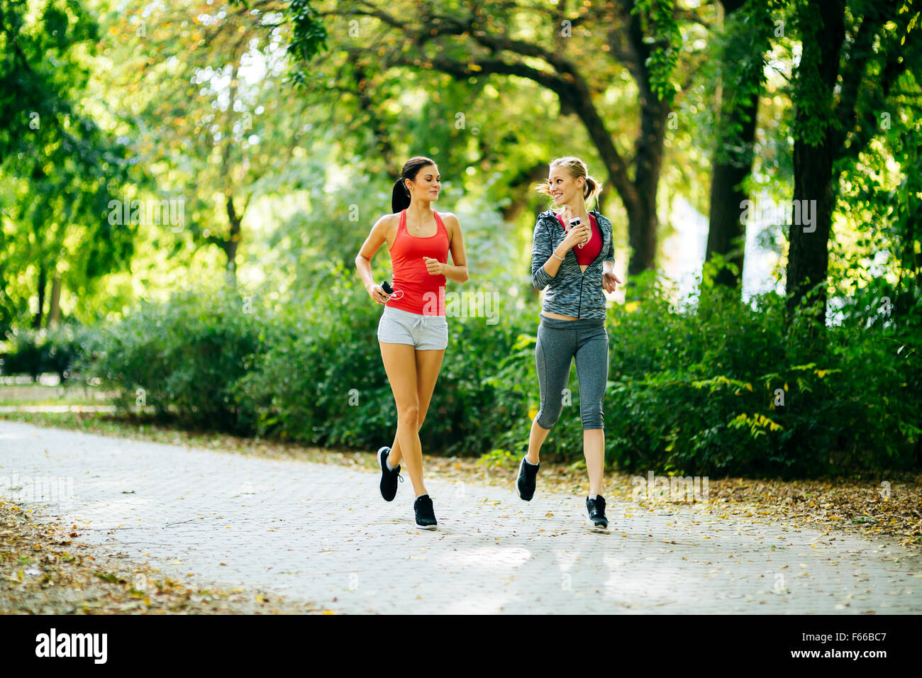Athletic women exercising by jogging in nature Stock Photo - Alamy