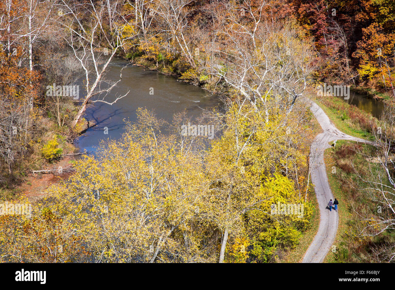 Cuyahoga Valley National Park, Ohio - Two people walk along a path next ...