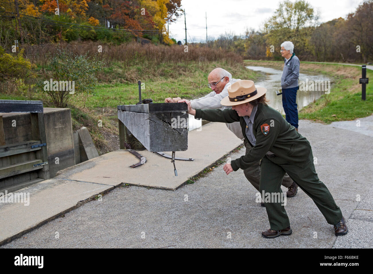 Cuyahoga Valley National Park, Ohio - A park ranger helps a visitor ...