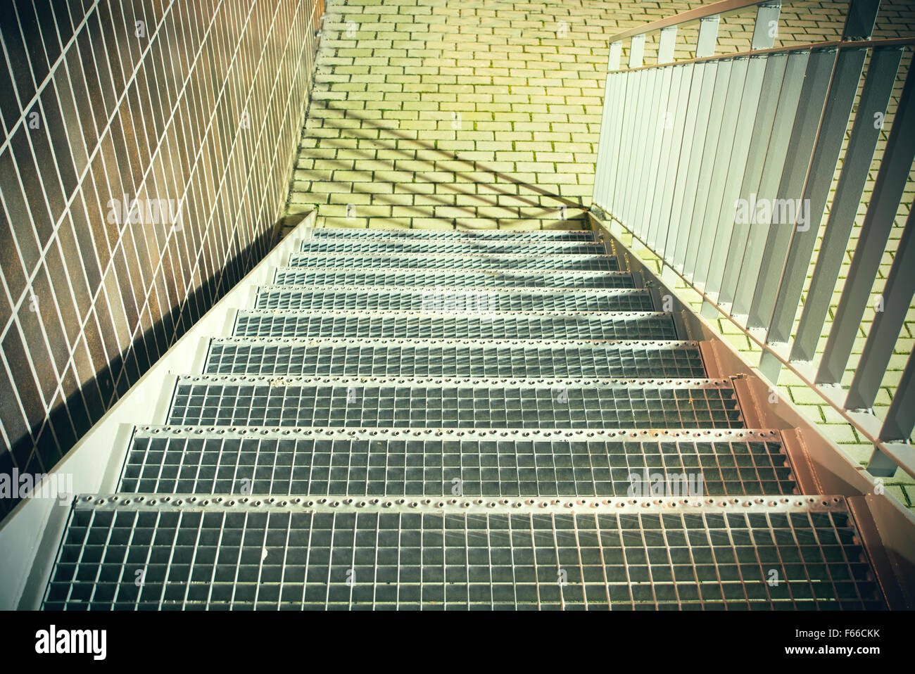 Metal stairs with railings Stock Photo - Alamy