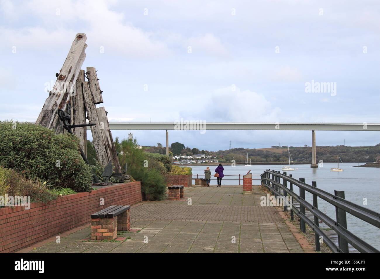Neyland waterfront and Cleddau Bridge, Pembrokeshire, Dyfed, Wales ...