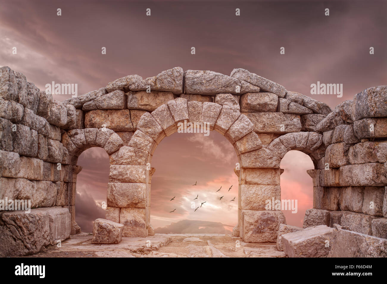 Fantasy Medieval temple and great Sky Stock Photo - Alamy
