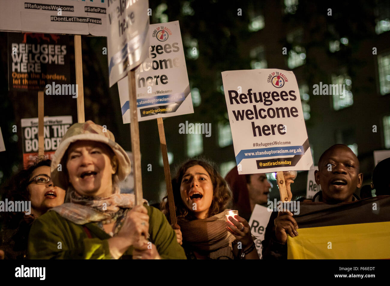 London, UK. 12th November, 2015. ‘Refugees Welcome Here’ protest and ...