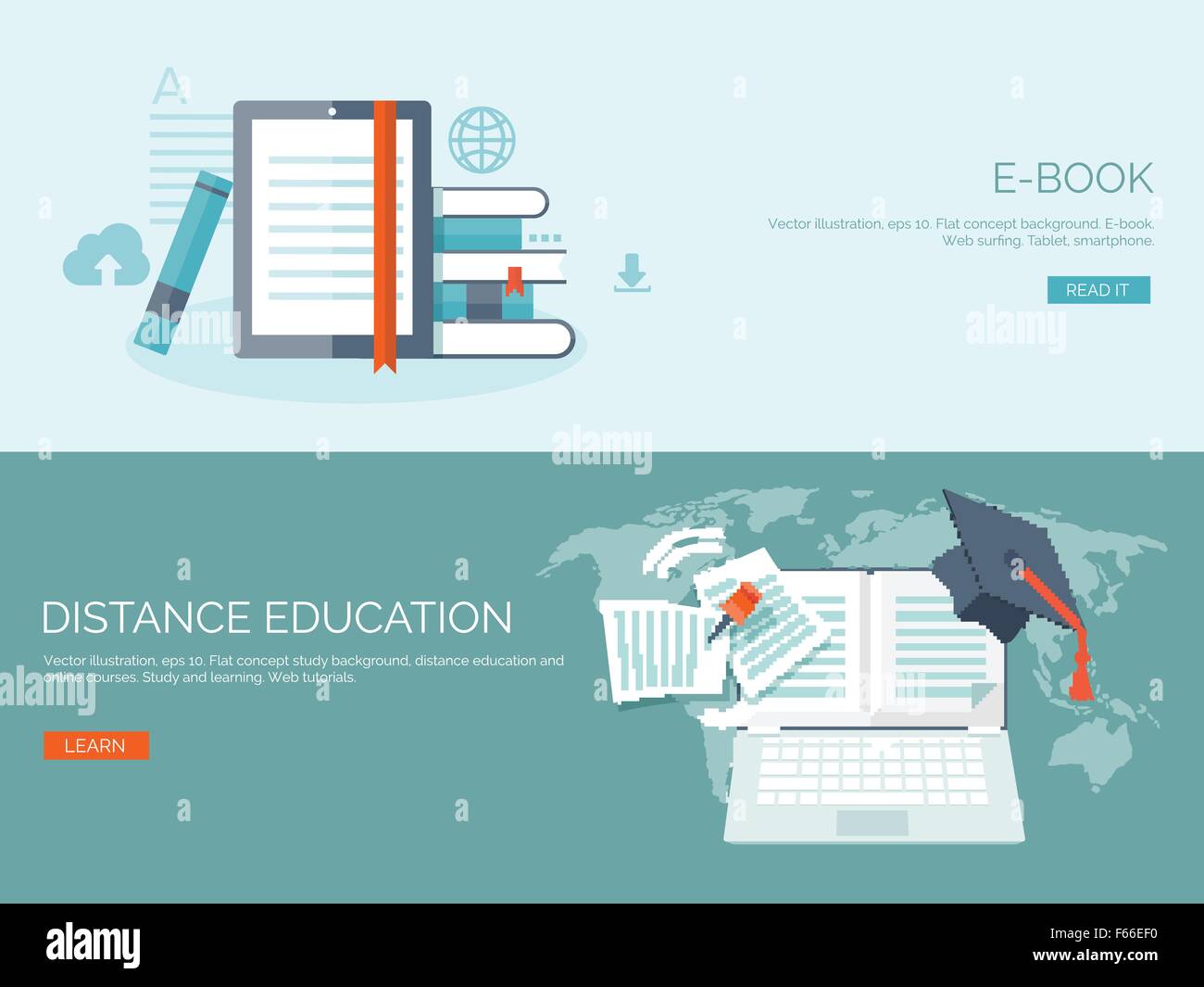 Vector illustration. Flat backgrounds set. Distance education ,learning ...
