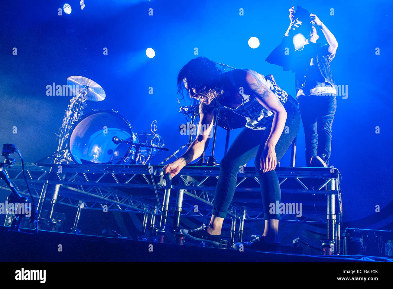 American alternative dance duo 'Matt and Kim' performing live on stage ...