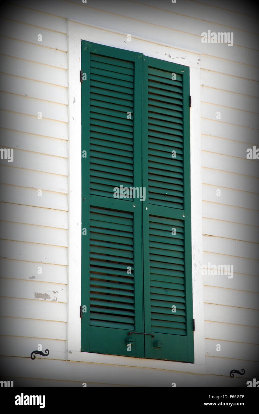 Old house green shutters hi-res stock photography and images - Alamy