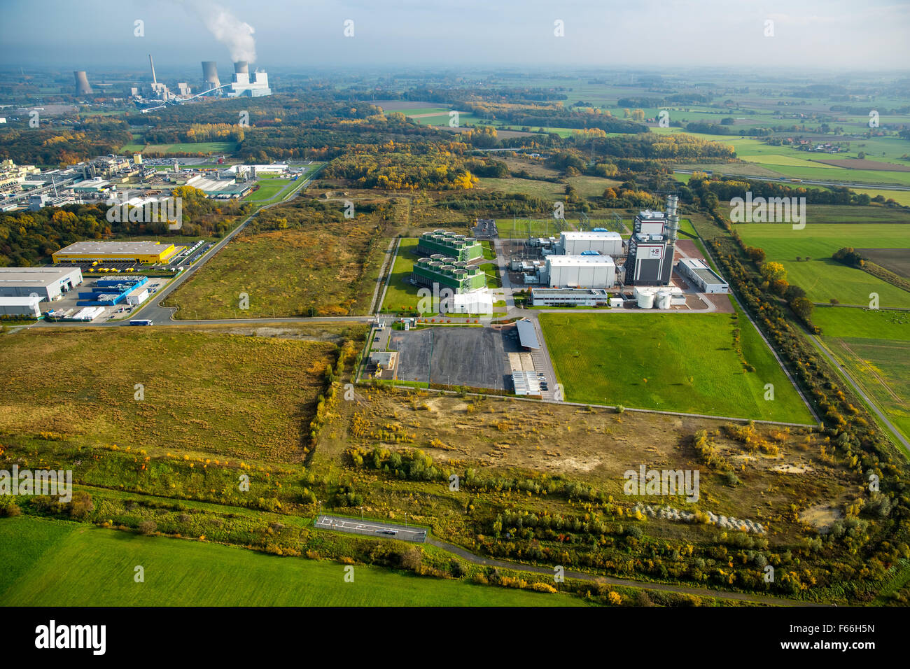 Uentrop, Trianel GUD, gas turbines, power plant, Europe aerial view ...