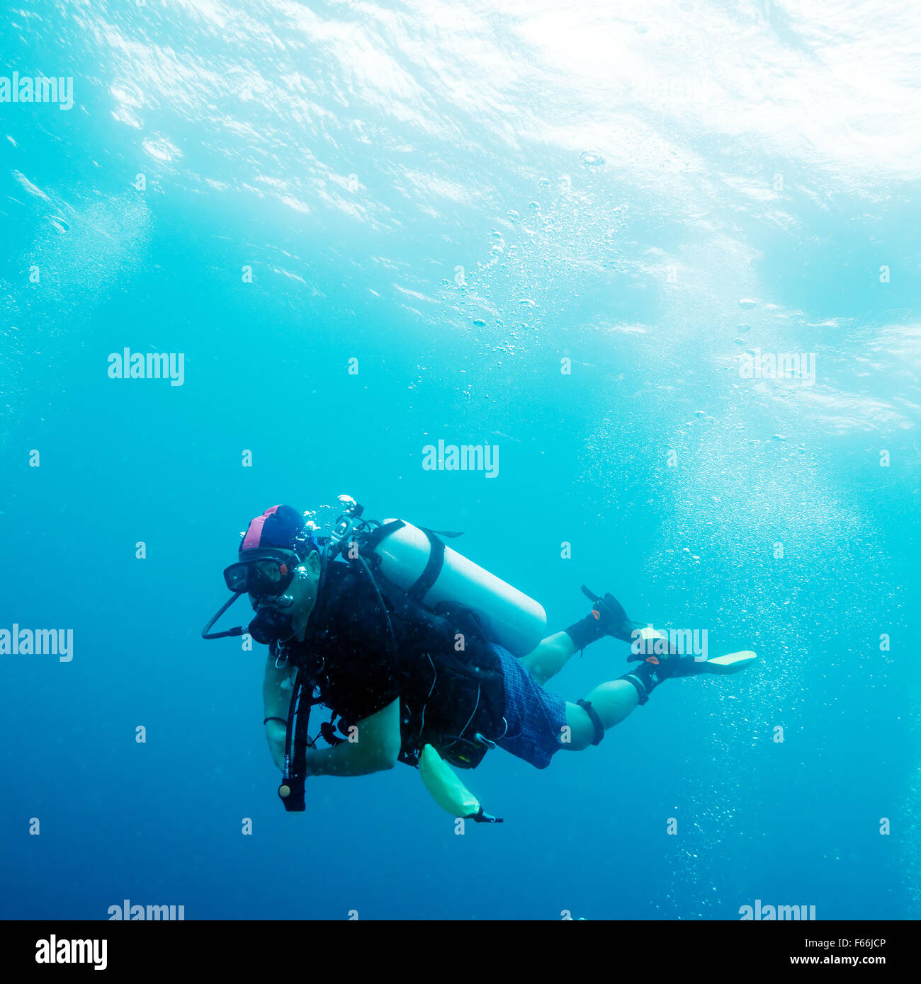 Scuba Diver in Ocean Blue Stock Photo - Alamy