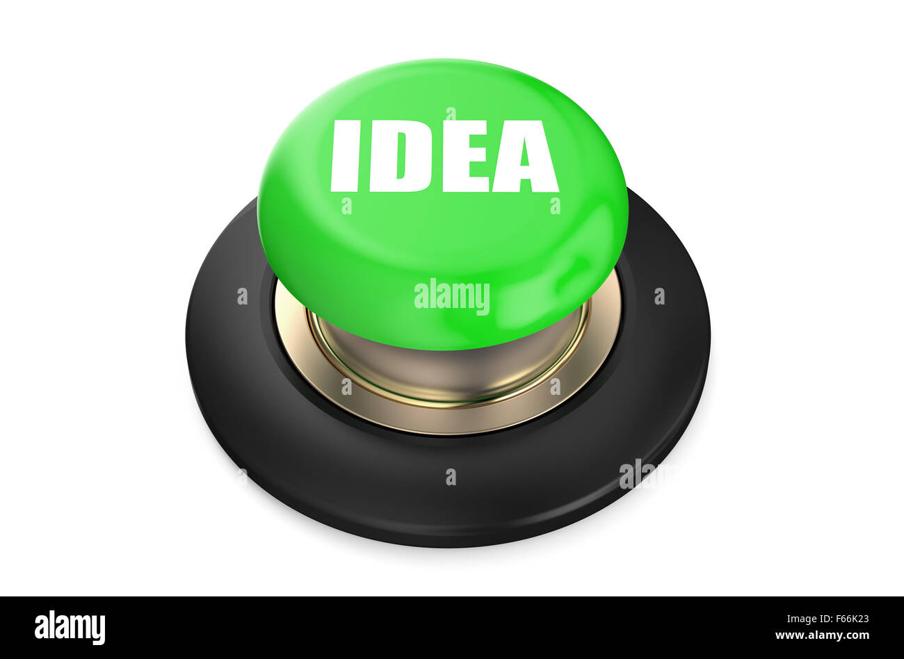 Idea concept on green push button isolated on white background Stock ...