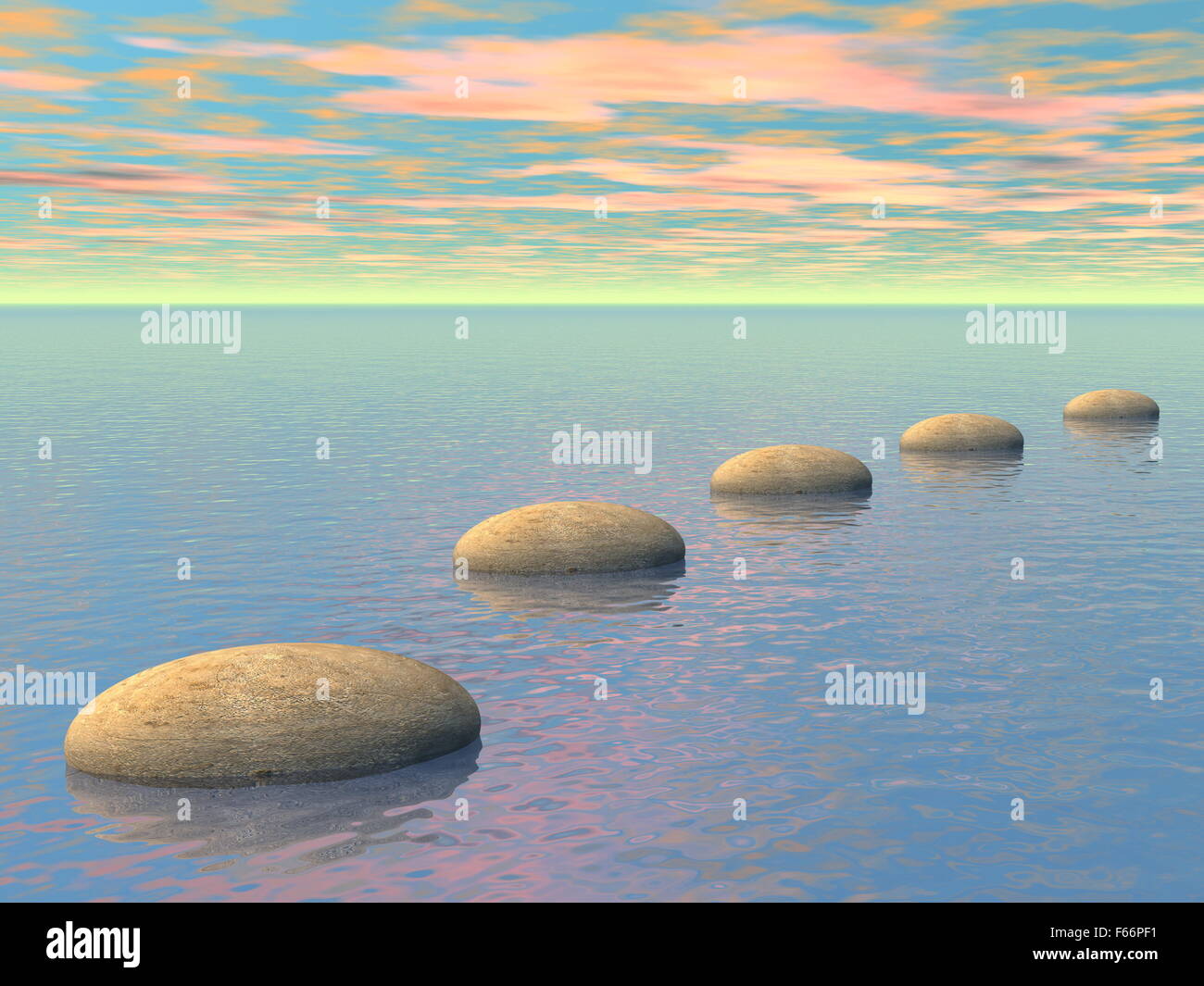 Grey stones steps upon the ocean by sunset - 3D render Stock Photo - Alamy