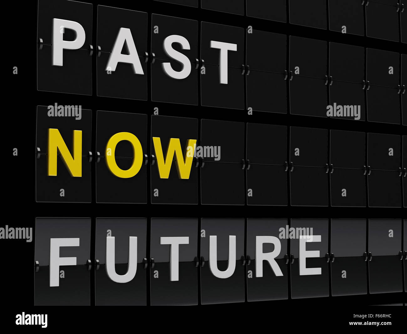 3d renderer illustration. Airport board with past, now and future words ...