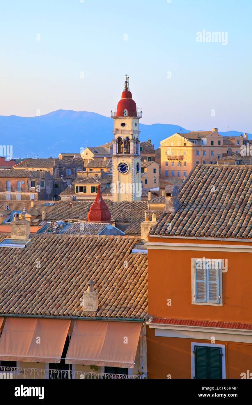 View Over Corfu Old Town With Agios Spyridon at Dusk, Corfu Old Town ...