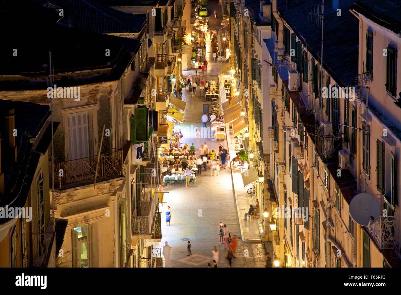 Elevated View of Kapodistriou Street At Night, Corfu Old Town, Corfu ...