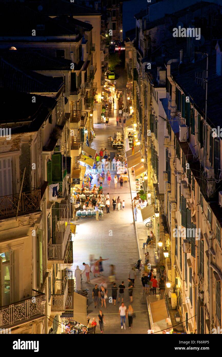 Elevated View of Kapodistriou Street At Night, Corfu Old Town, Corfu ...