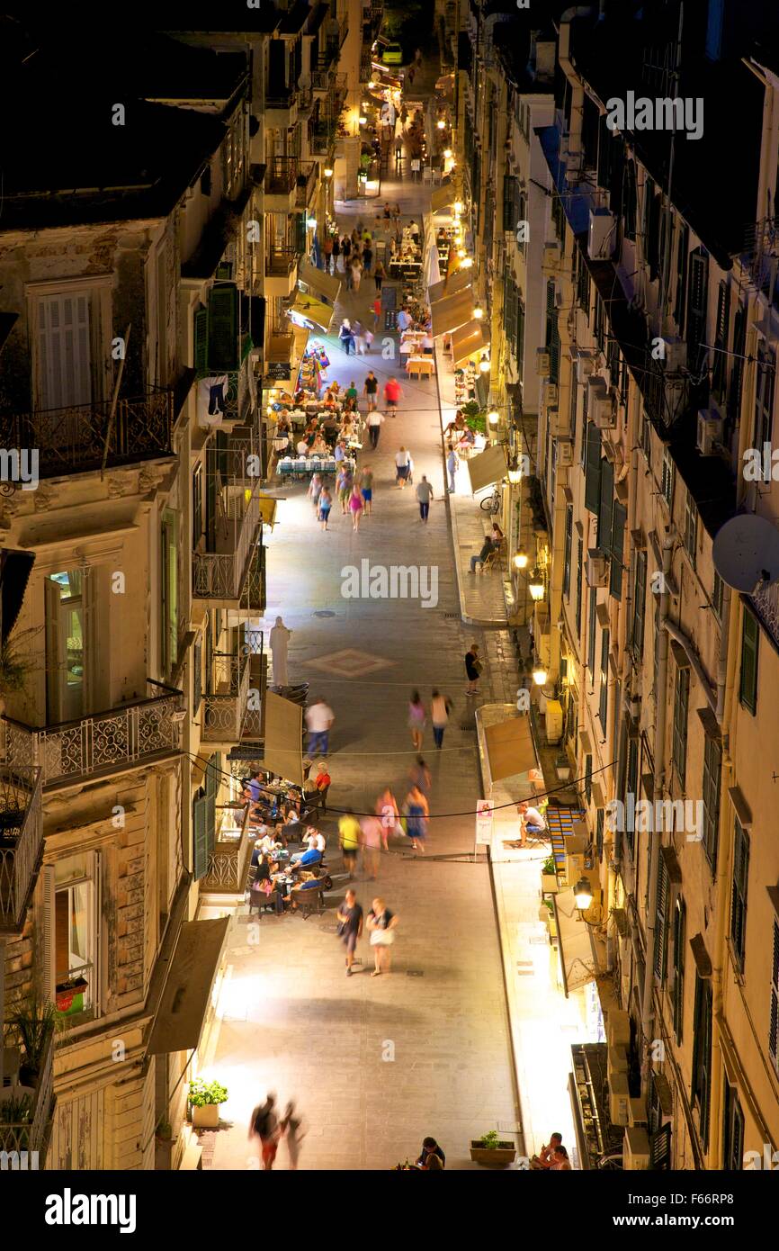 Elevated View of Kapodistriou Street At Night, Corfu Old Town, Corfu ...