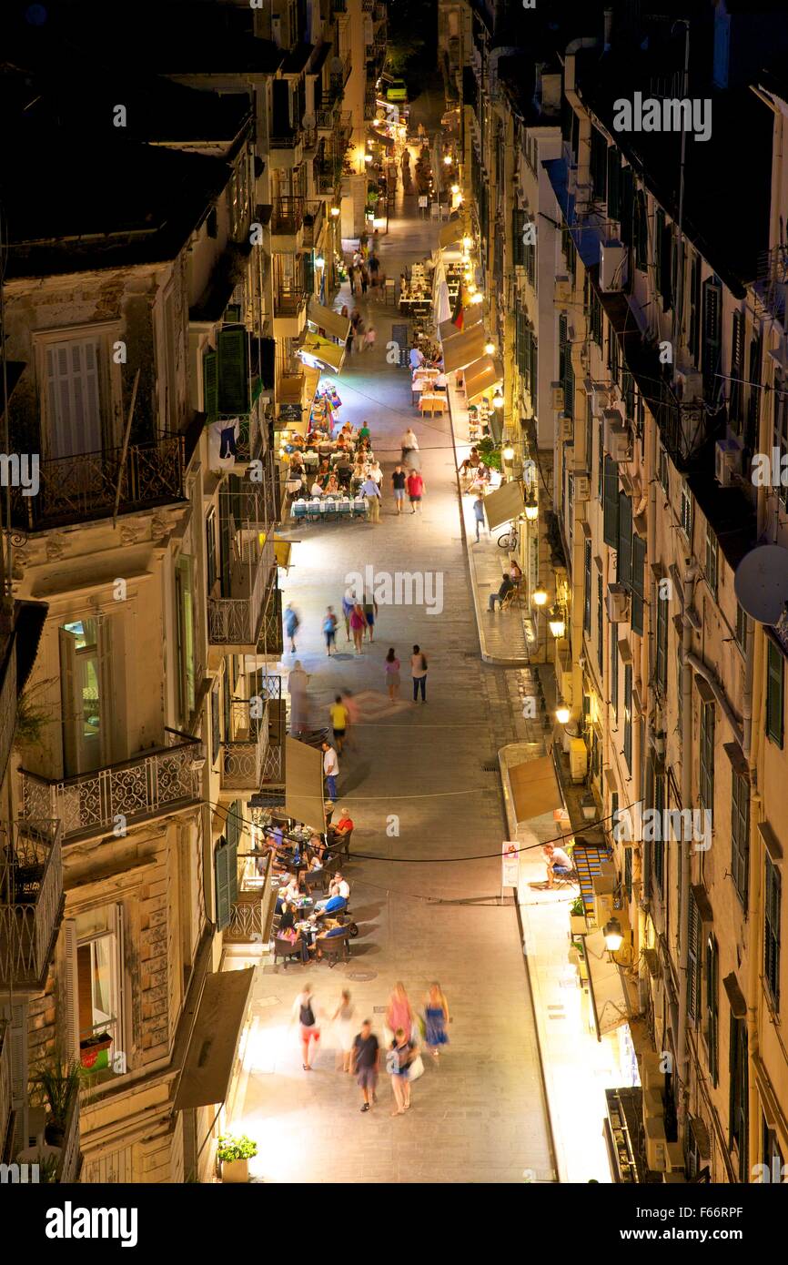 Elevated View of Kapodistriou Street At Night, Corfu Old Town, Corfu ...