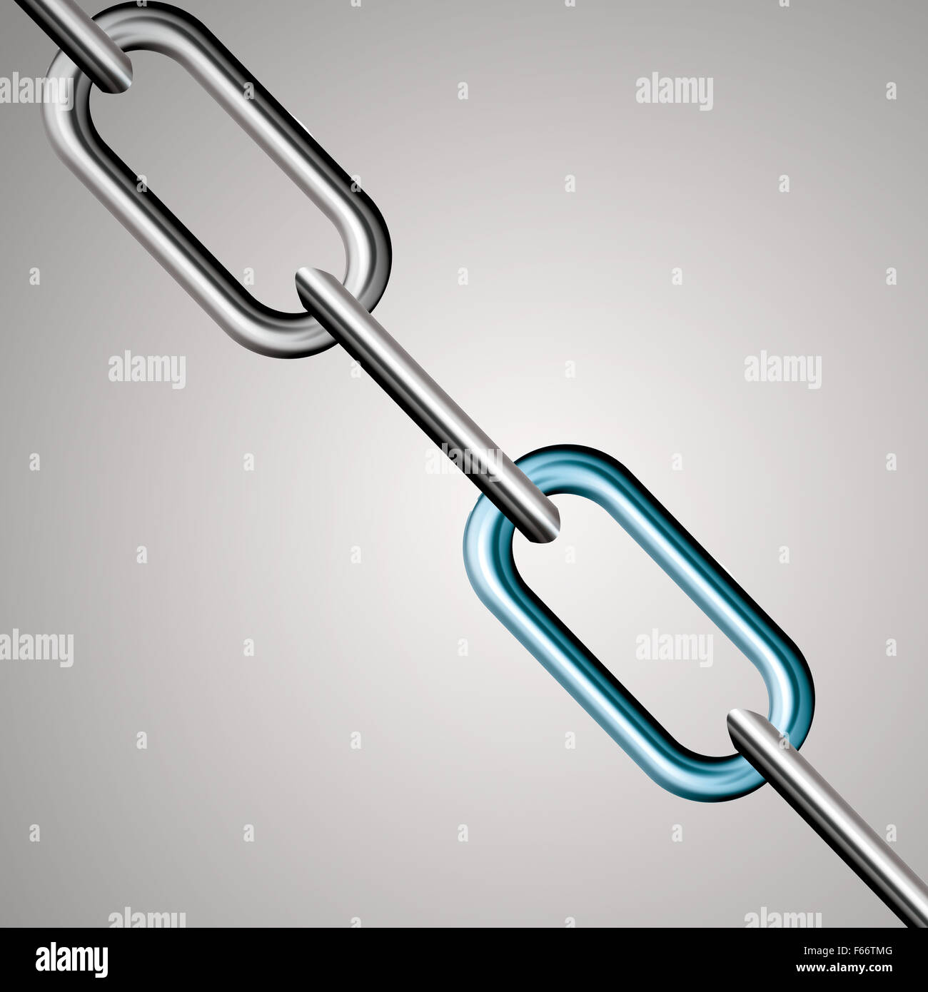 Chrome chain with a blue link on white background Stock Photo - Alamy
