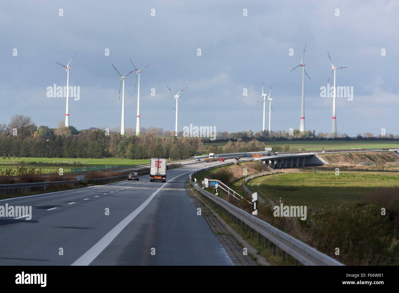 wind turbines at a20 motorway, mecklenburg-western pomerania, germany ...