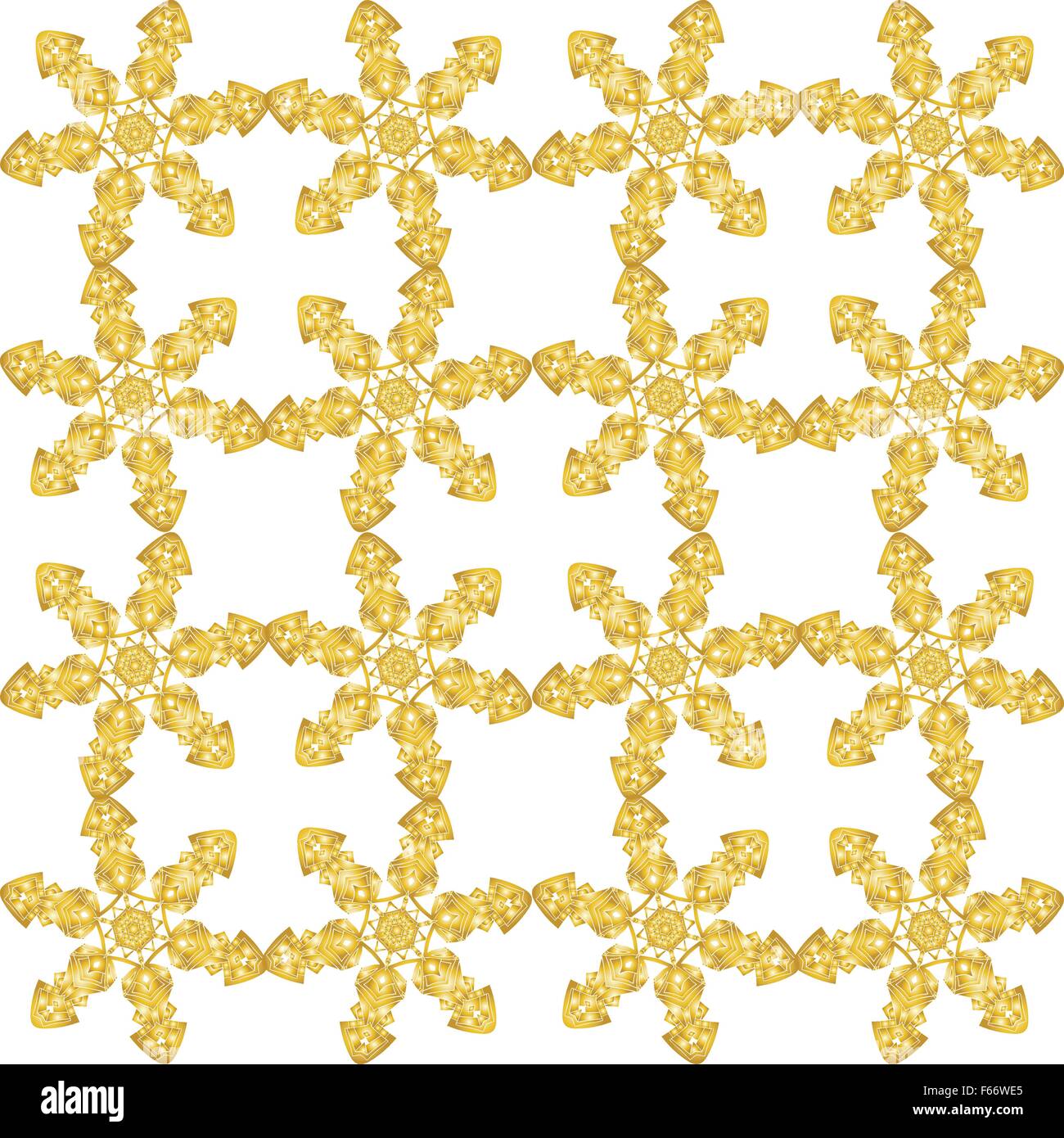 Festive seamless pattern with gold-colored snowflakes on a white ...